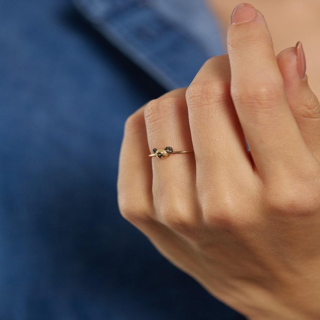 14K Solid Gold Koala Ring for Women, Minimalist Animal Ring, Cute Koala ...