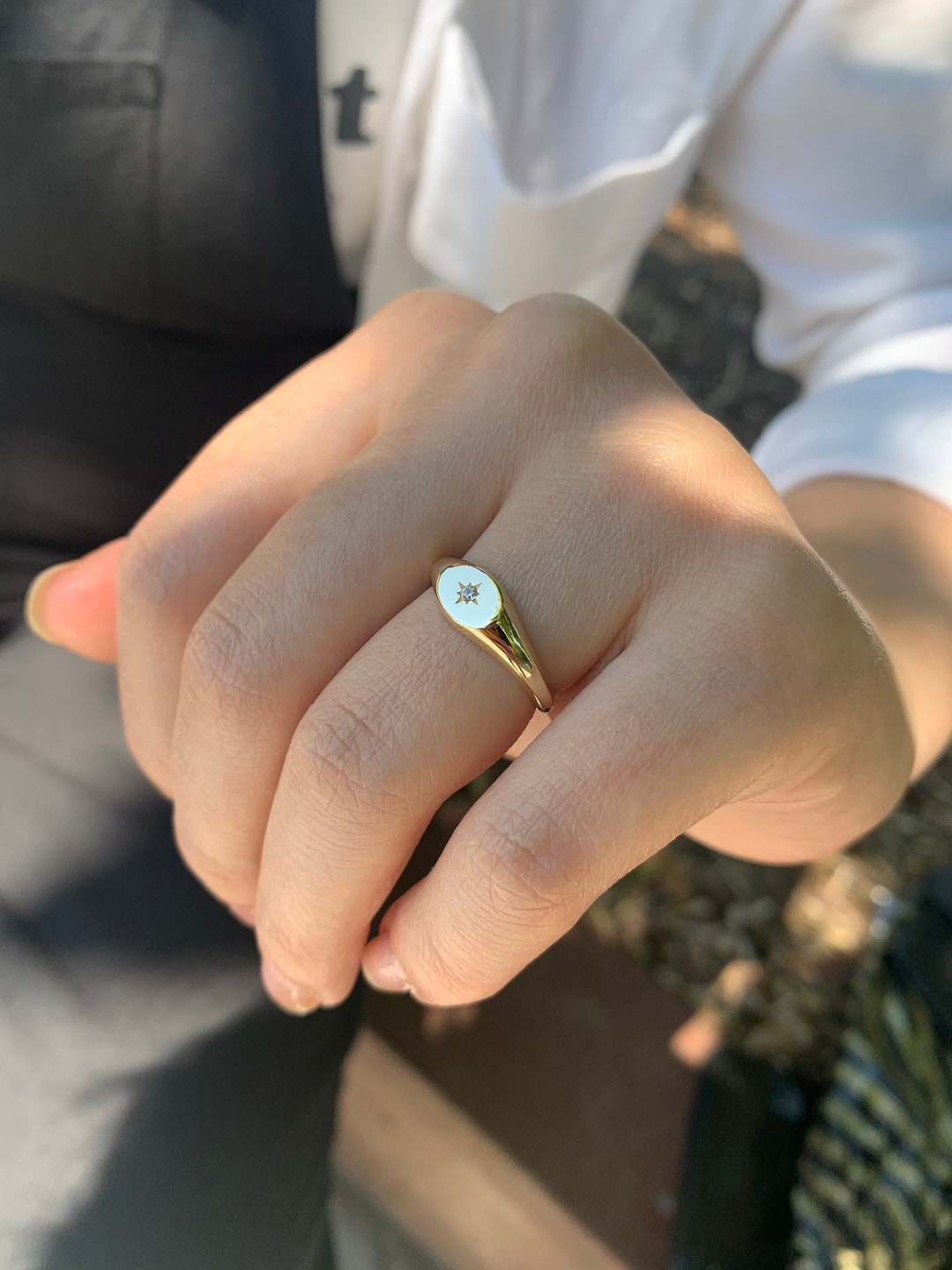 14k Solid Gold North Star Design Signet Ring, Celestial Ring, North ...