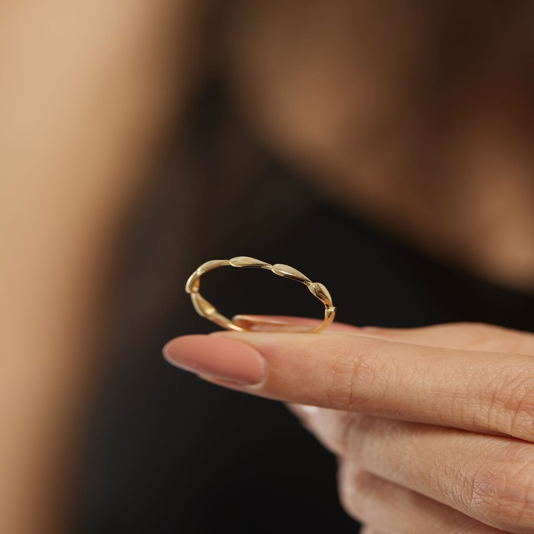 14K Solid Gold Water Drop Ring for Women, Pear Shaped Ring, Dainty ...