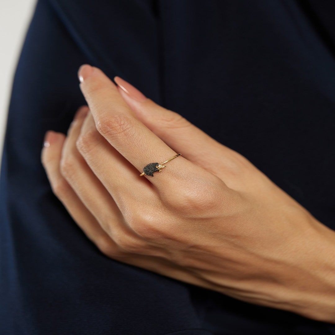 14K Solid Gold Hedgehog Ring for Women Hedgehog Band - Etsy