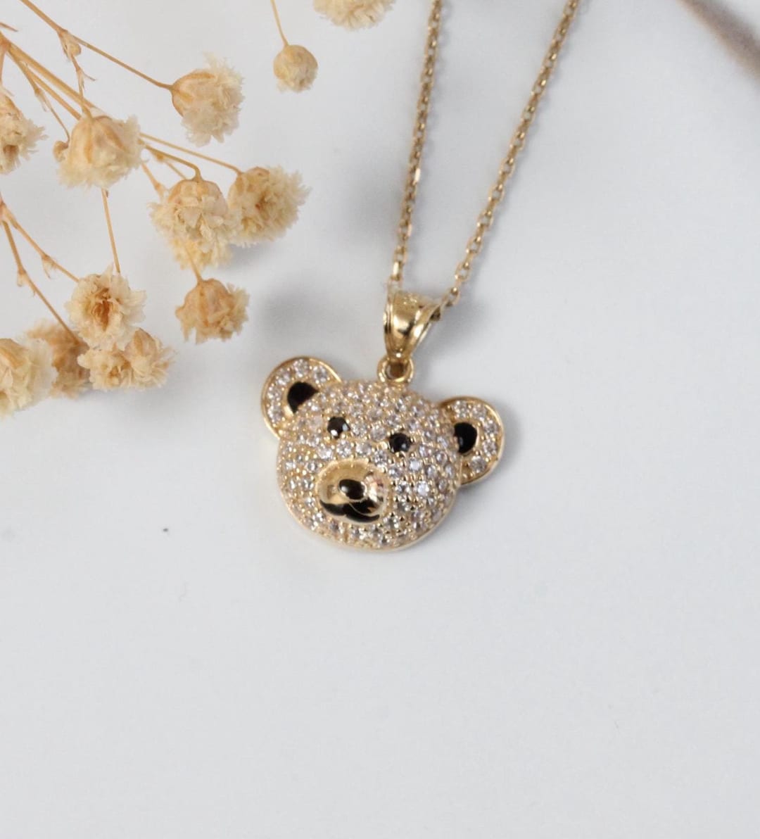 14K 18K Solid Gold Teddy Bear Pendant, Aesthetic Charm, Puffed Gummy ...