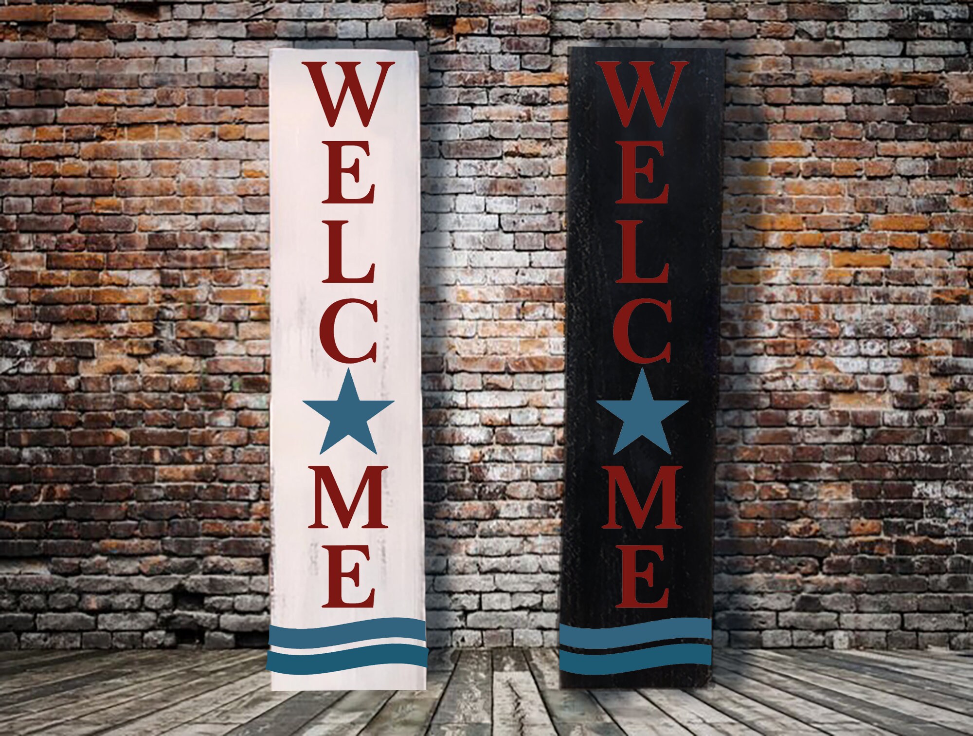 Welcome Star and Stripes Hand Painted Vertical Wooden Signs | Etsy