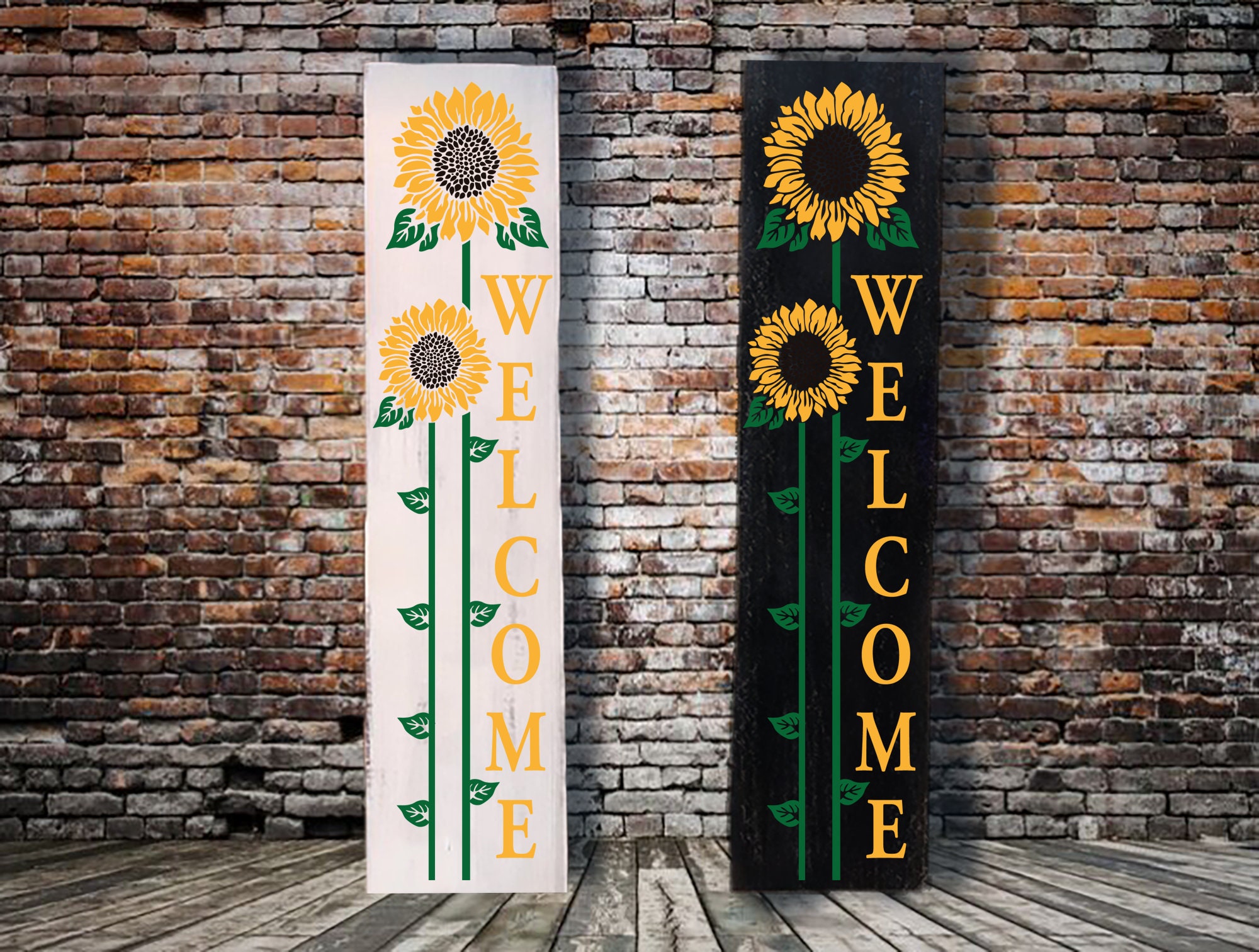 Welcome Sunflowers Hand Painted Vertical Wooden Signs | Etsy
