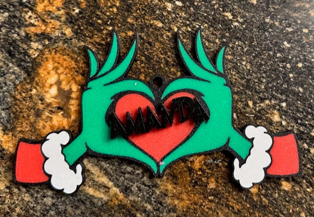 Personalized Grinch With Heart Christmas Ornaments - Etsy