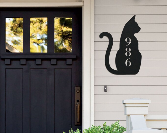 Metal Address Sign for Wall, Patio or Home Decor, Cat House Number Sign ...