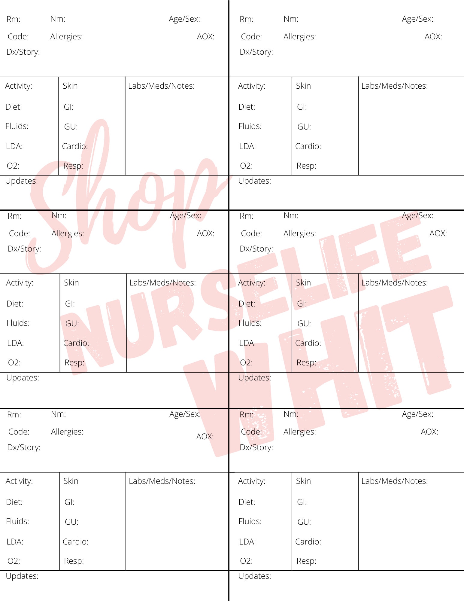 Med/surg 6-patient Nurse Report Sheet - Etsy