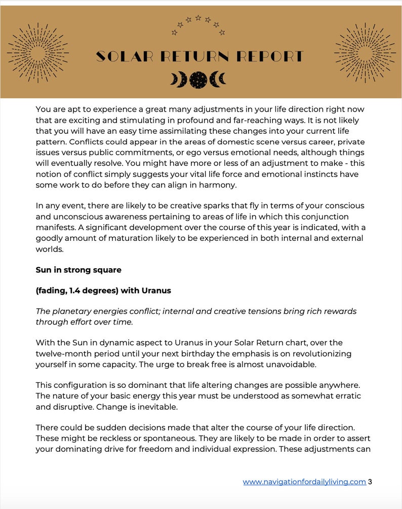 Solar Return Report and Chart Astrology Birthday Report Year | Etsy
