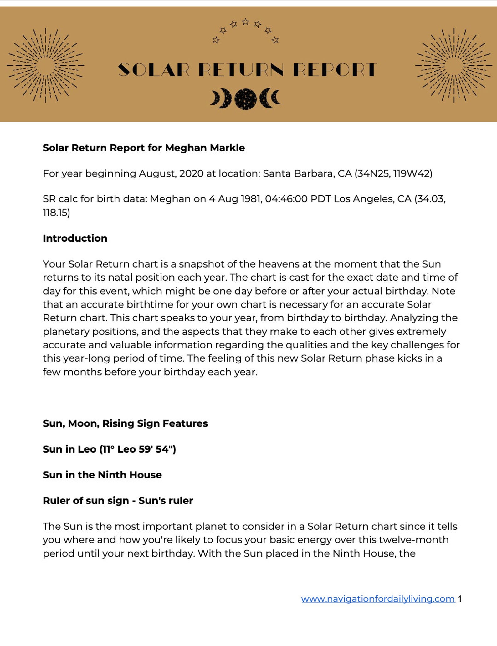 Solar Return Report and Chart Astrology Birthday Report Year | Etsy
