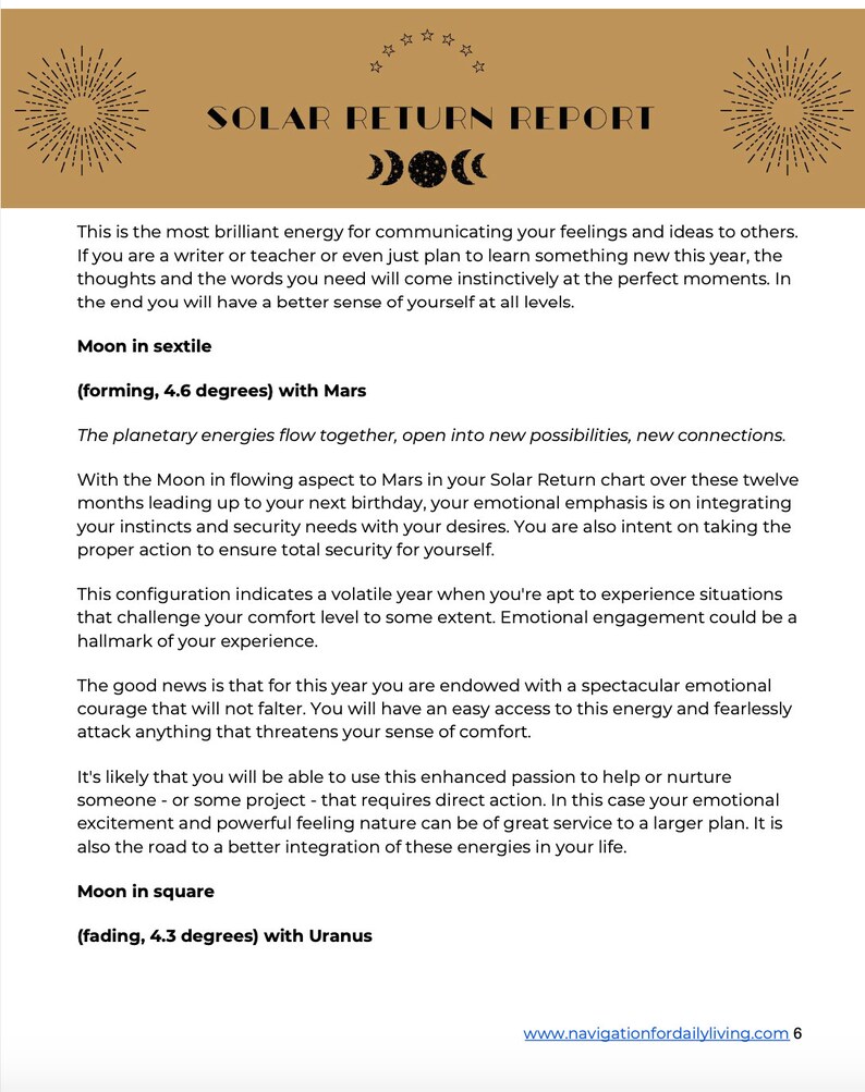 Solar Return Report and Chart Astrology Birthday Report Year | Etsy