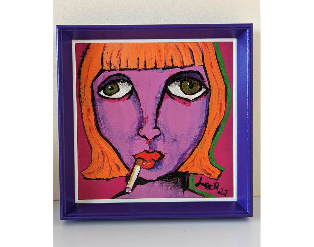 Pink Lady Quirky Portrait Painting Original Outsider Art - Etsy