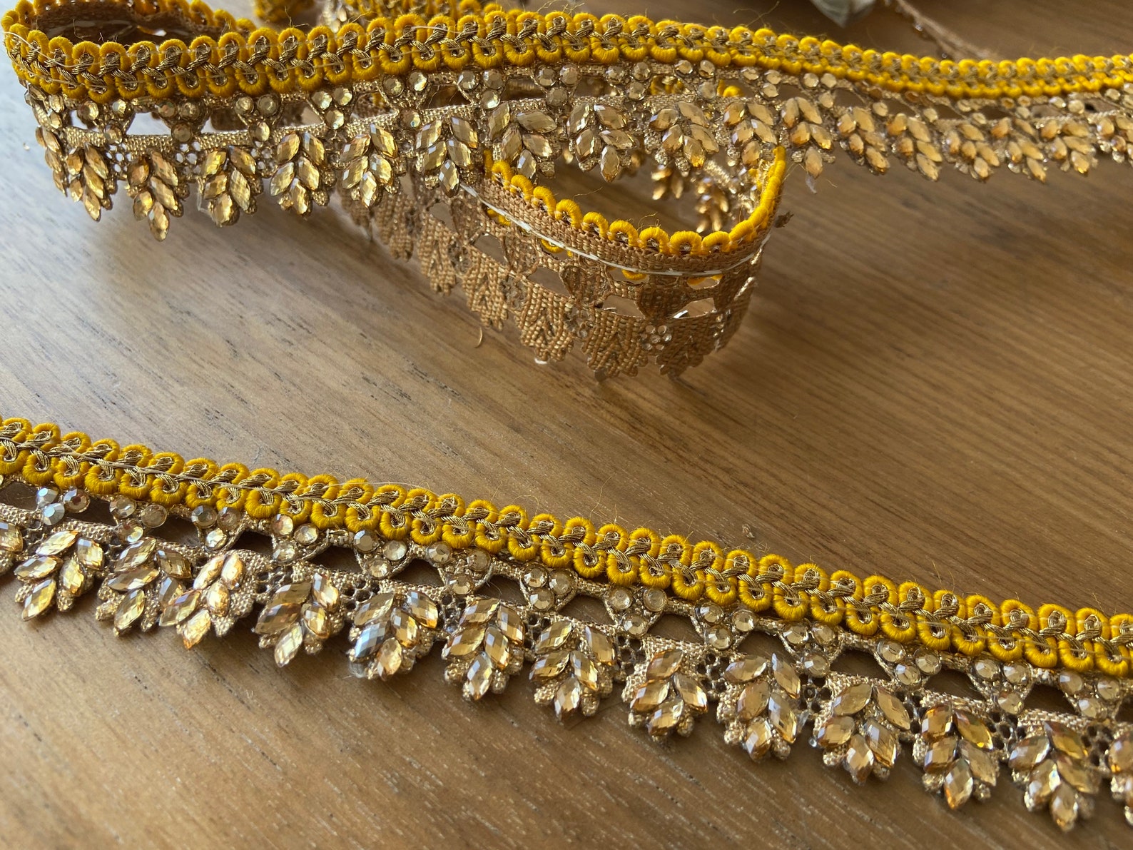 Digital Colours & Gold Braid With Leaf Droplets Gemstone Indian ...