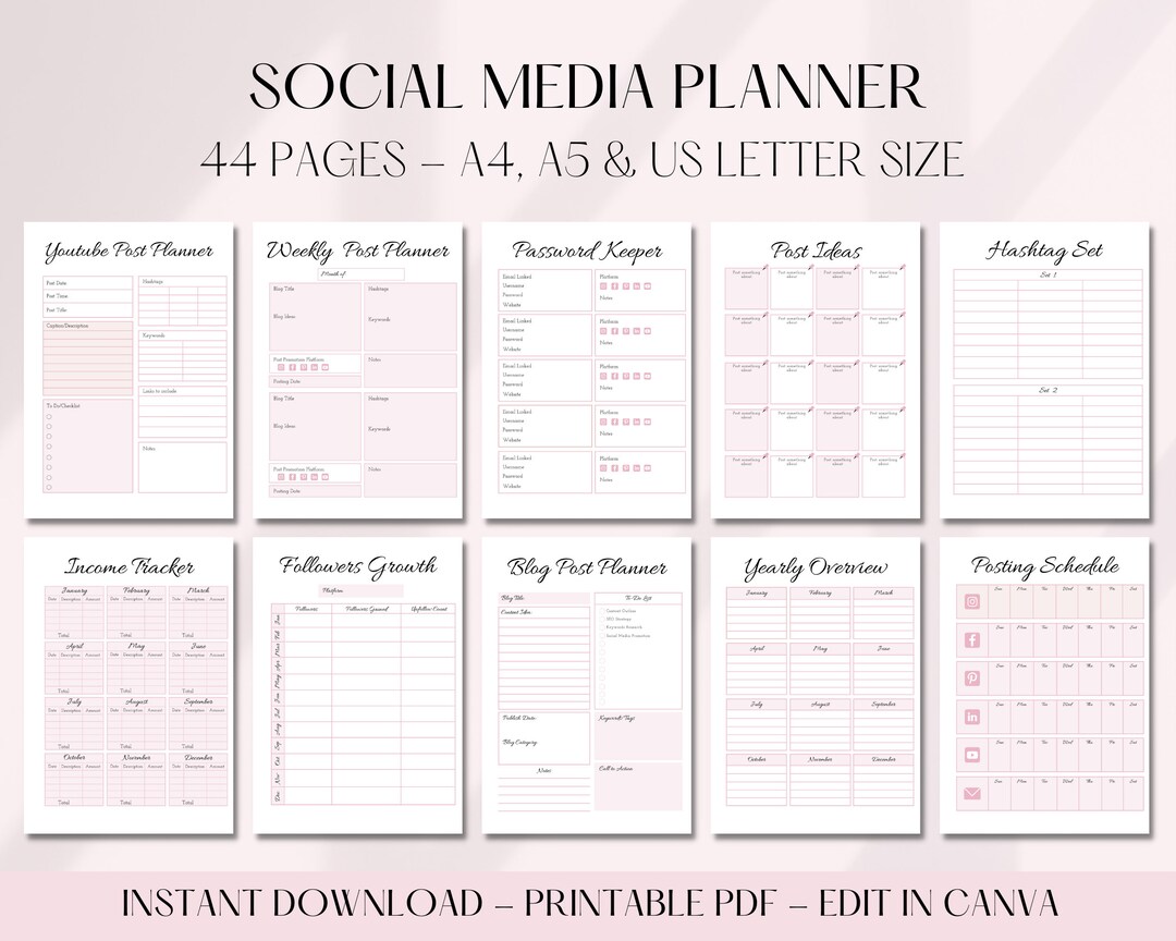 Social Media Planner Printable Download, Social Media Planner Instagram ...