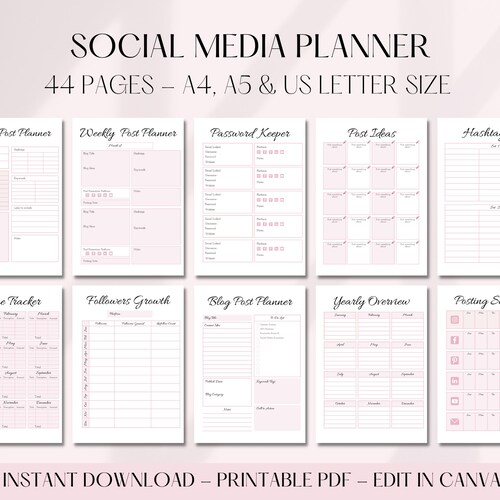 Social Media Planner Printable Facebook Tracker Instagram - Etsy