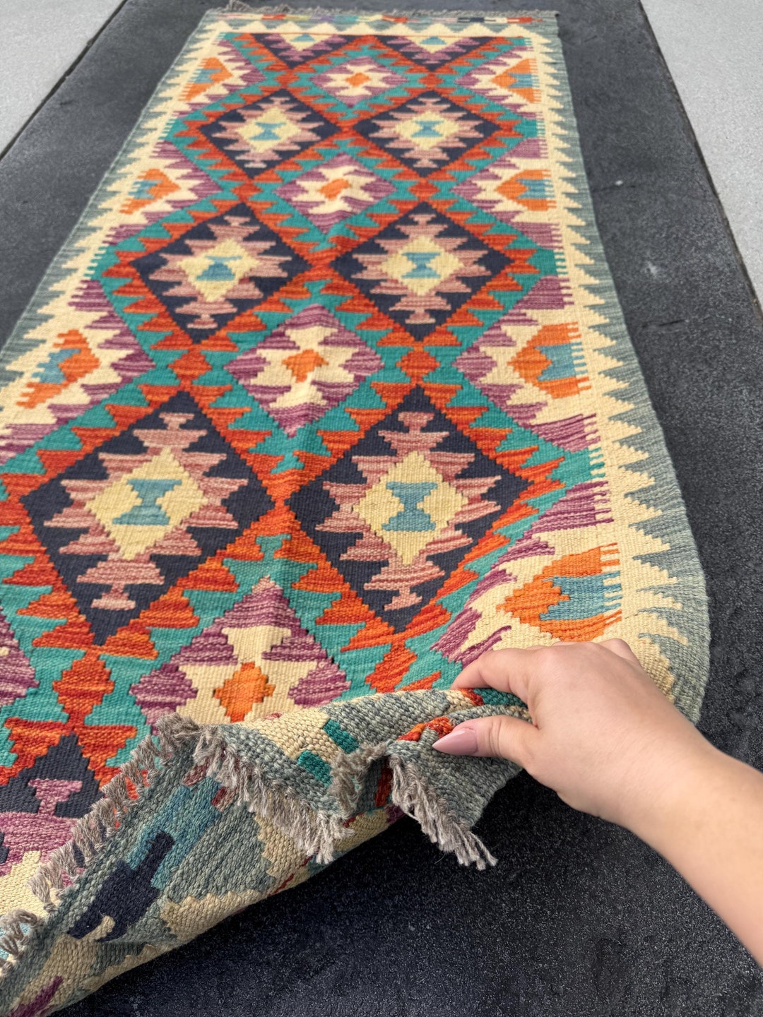 3x7 (60x200) Handmade Afghan Kilim Runner Rug Cream Sand Brown Gold ...