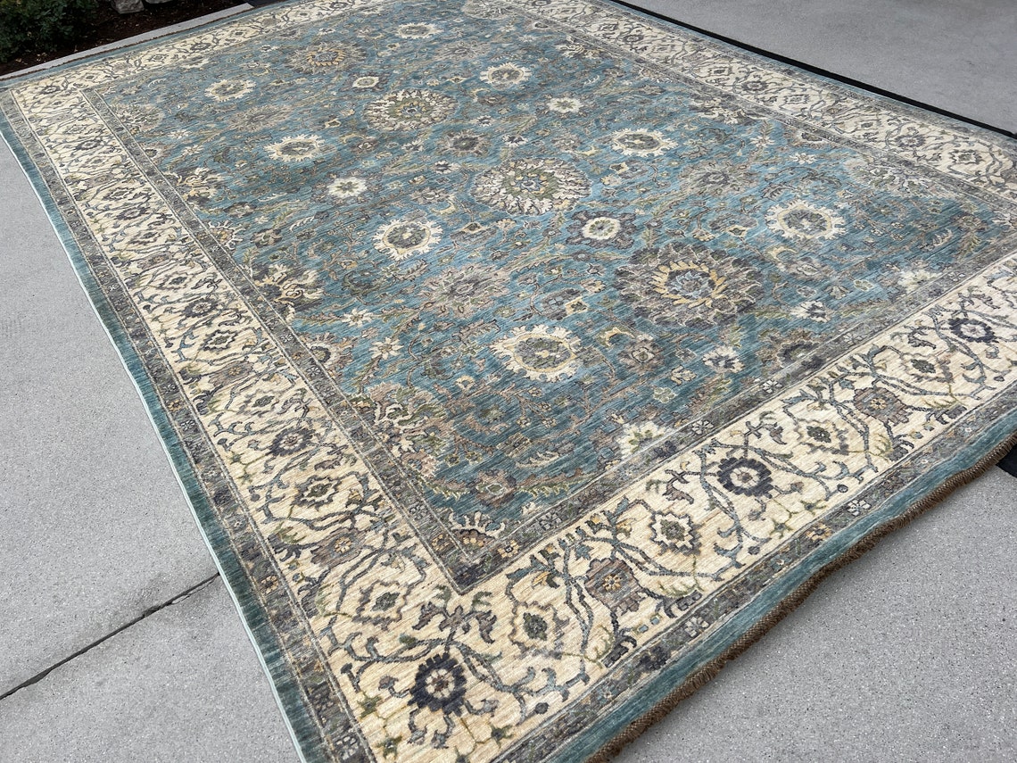8x12 (245x365) Handmade Afghan Rug | Muted Neutral Denim Blue Beige ...