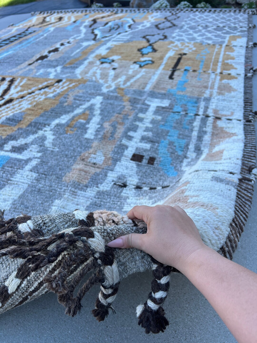 9x13 Handmade Afghan Moroccan Rug | Grey Caramel Brown Black Blue Ivory ...