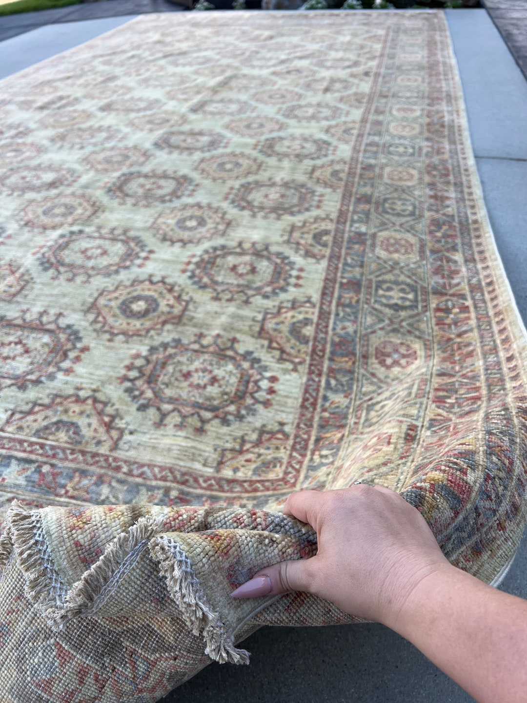 8x16 Handmade Afghan Rug | Neutral Beige Cream Rust Brown Olive Green ...
