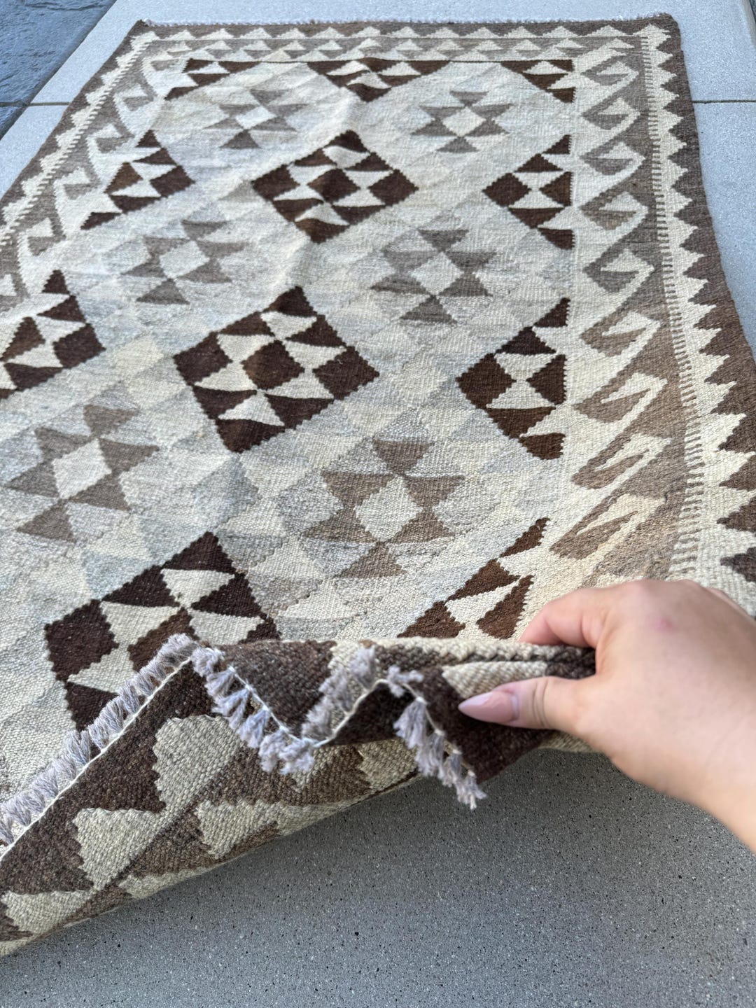 3x5 (100x180) Handmade Afghan Kilim Rug | Light Grey Gray Taupe Coffee ...
