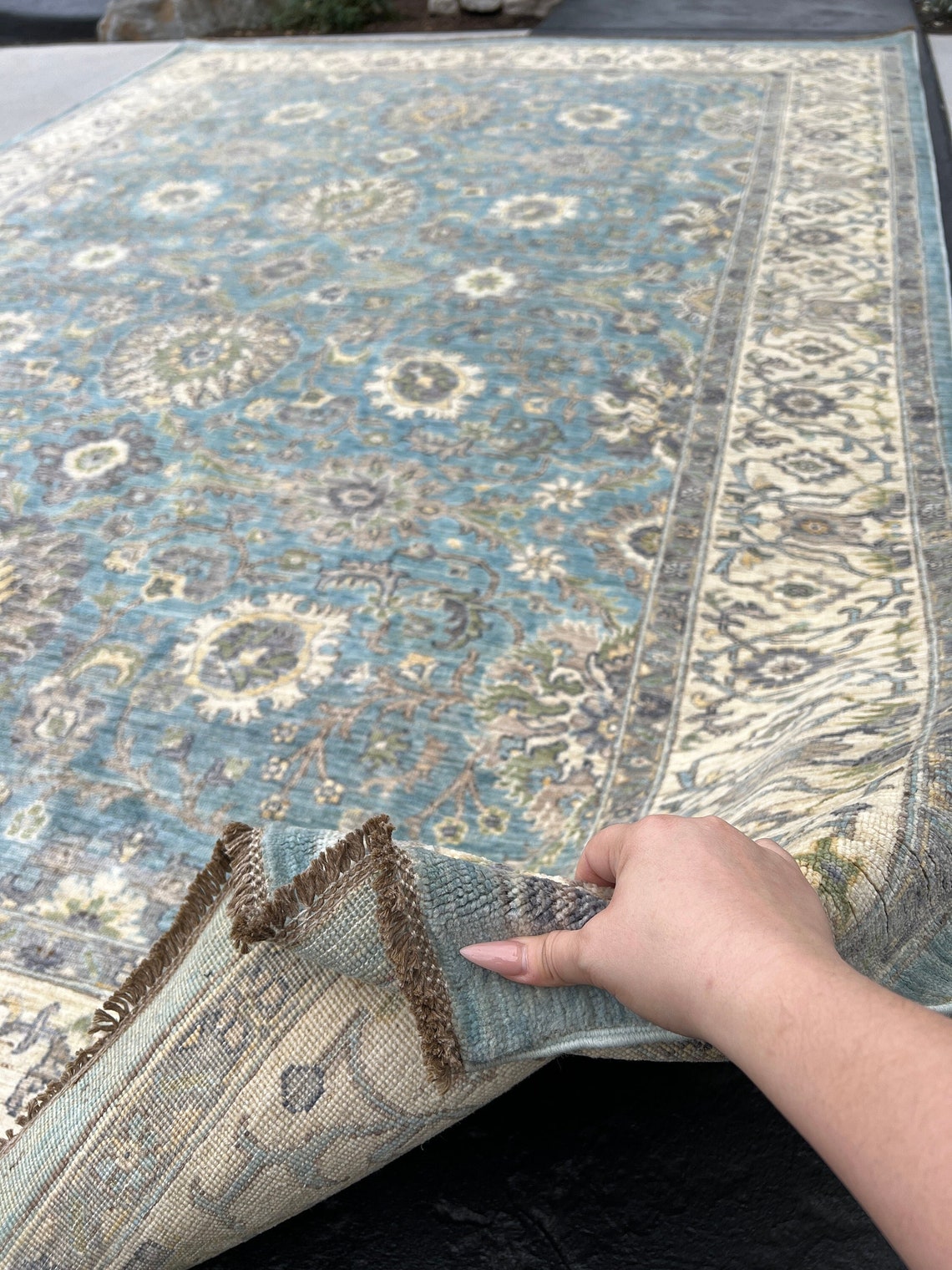 8x12 (245x365) Handmade Afghan Rug | Muted Neutral Denim Blue Beige ...