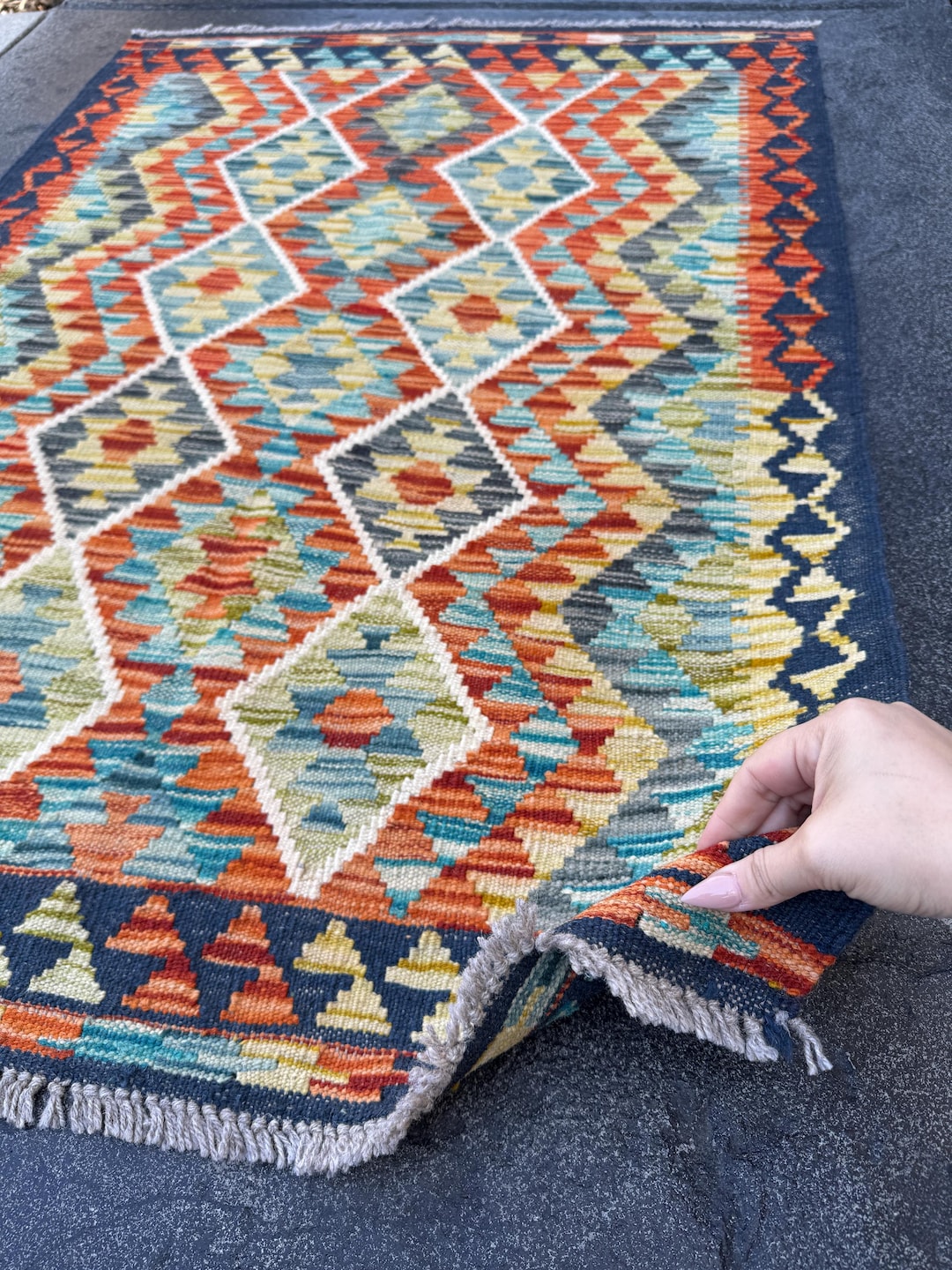 3x4 Handmade Afghan Kilim Rug | Burnt Rust Orange Charcoal Grey Black ...