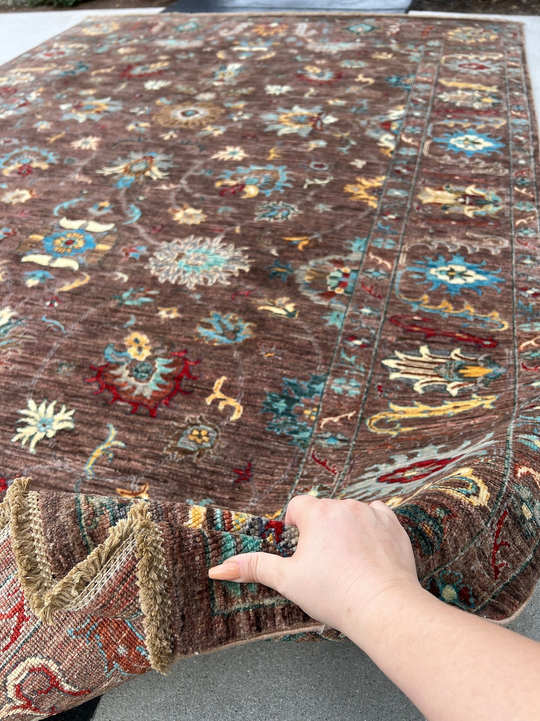 7x10 Handmade Afghan Rug | Chocolate Brown Sky Blue Turquoise Teal ...