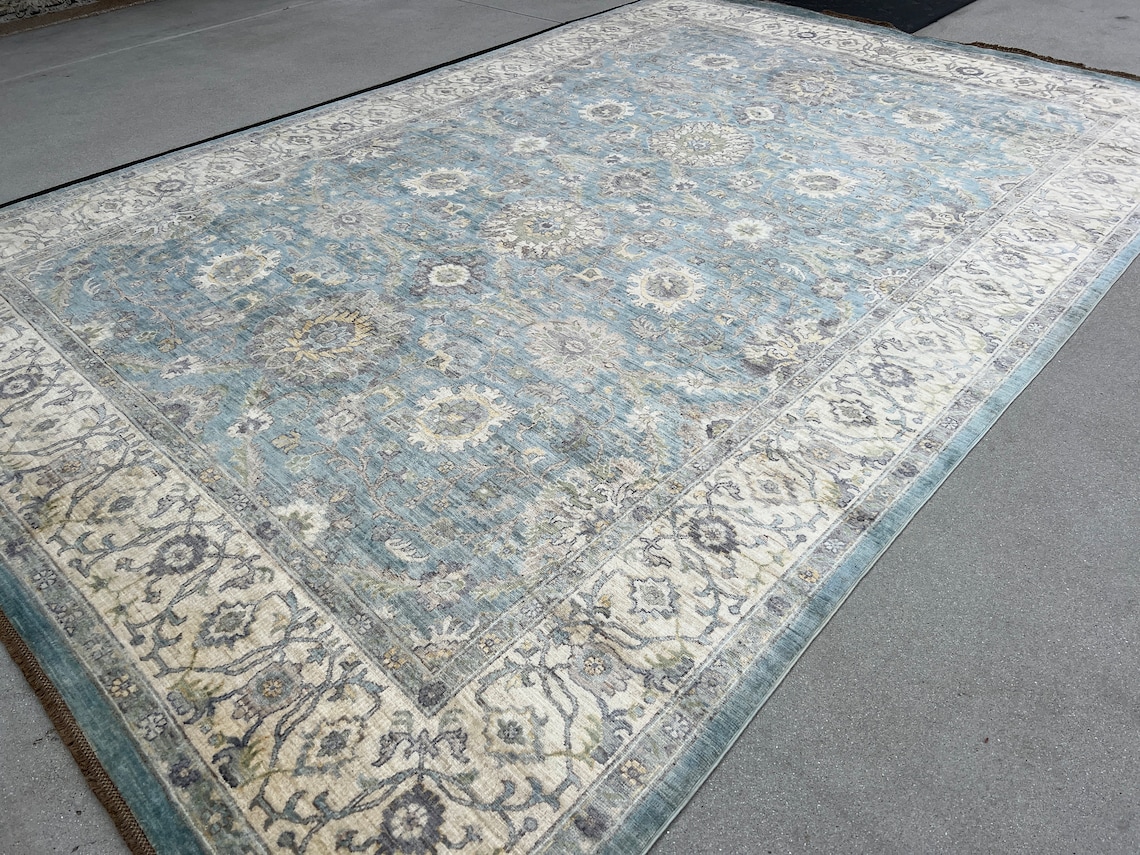 8x12 (245x365) Handmade Afghan Rug | Muted Neutral Denim Blue Beige ...