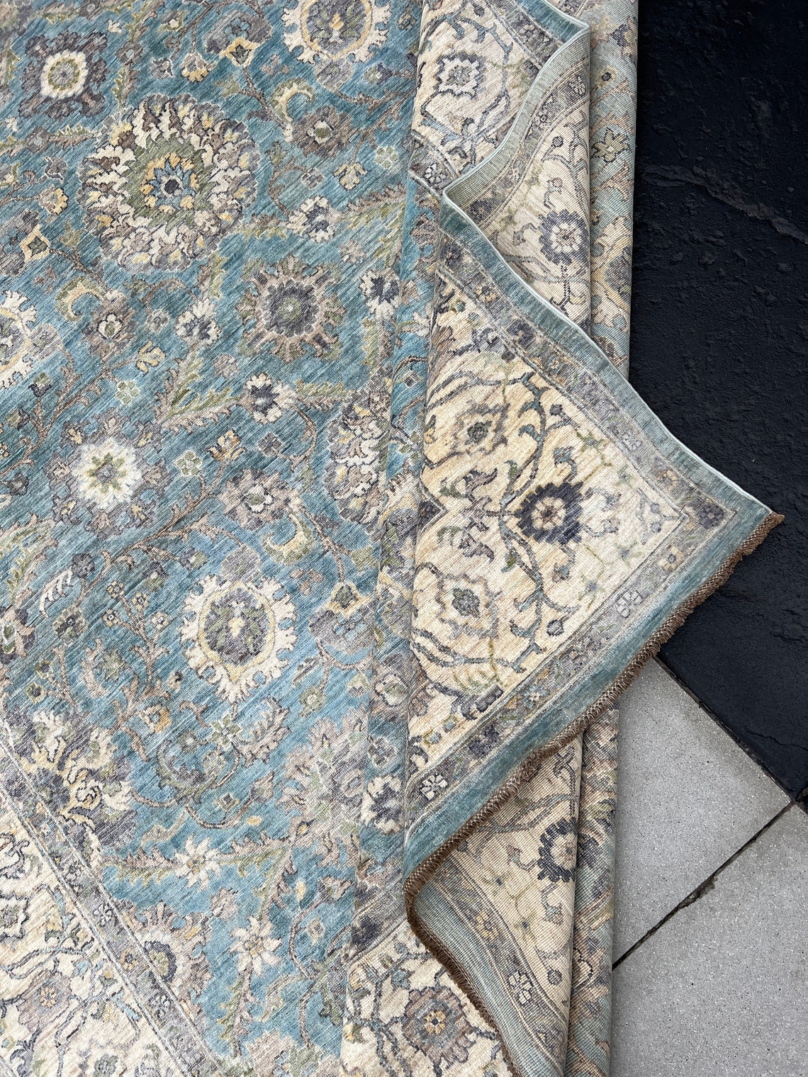 8x12 (245x365) Handmade Afghan Rug | Muted Neutral Denim Blue Beige ...