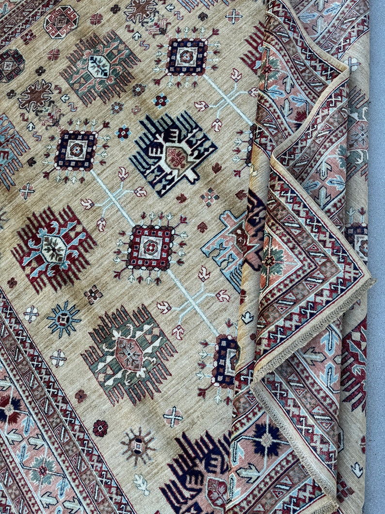 8x10 Handmade Afghan Rug | Beige Sand Tan Burgundy Crimson Red Sapphire ...