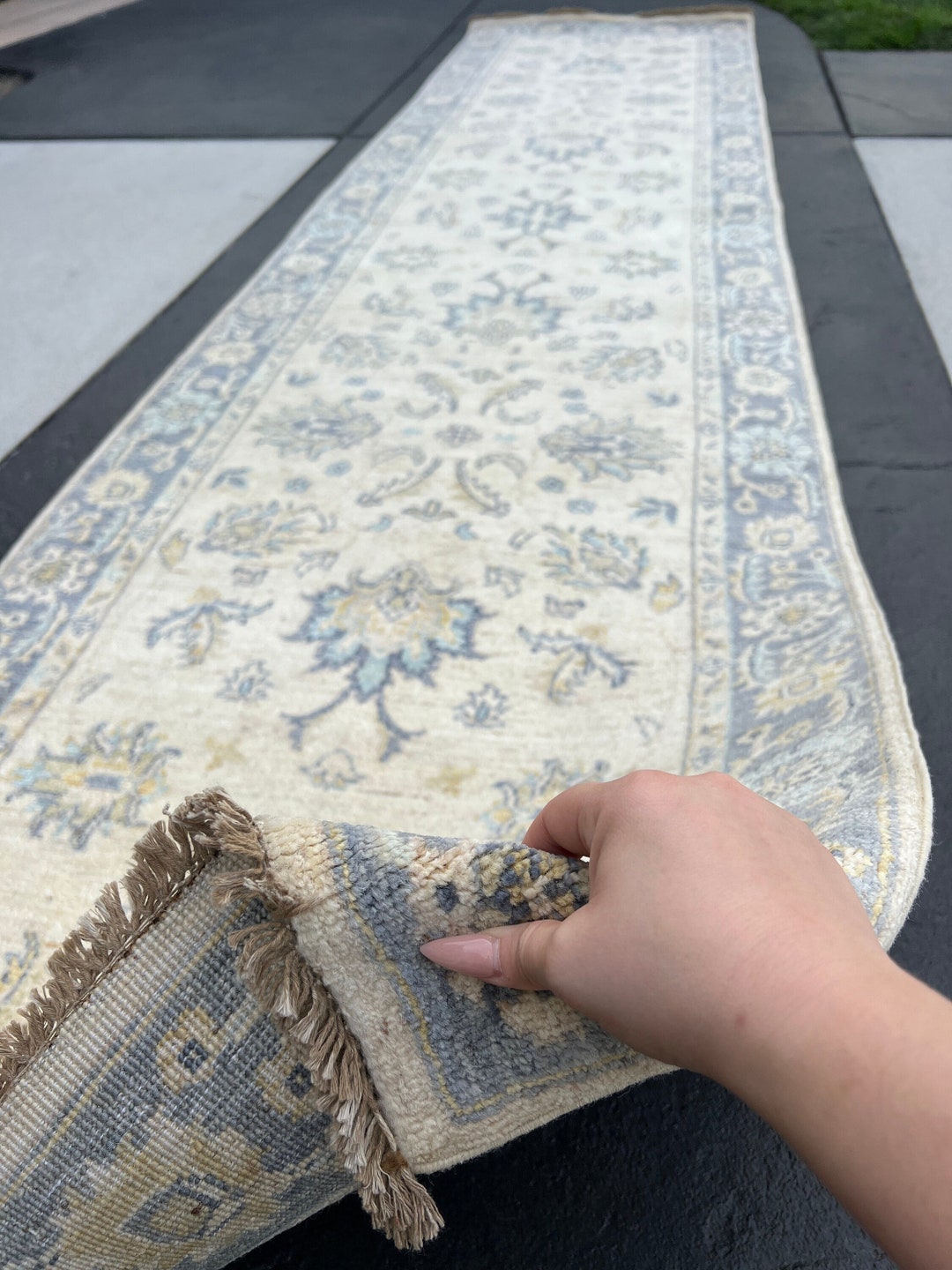 3x13 Handmade Afghan Rug Runner | Ivory Cream Beige Eggshell Cornsilk ...