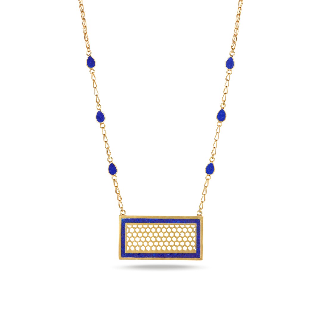 Handmade Afghan Blue Gemstone Lapis Lazuli Pendant Gold Chain Necklace ...