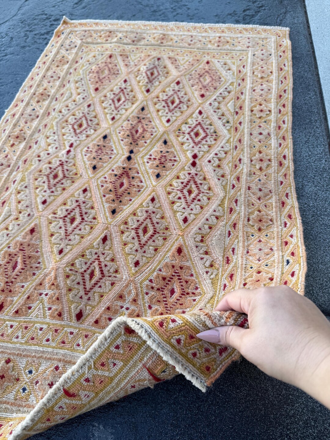 2x4 (60x121) Handmade Afghan Vintage Barjasta Rug | Cream Saffron Peach ...