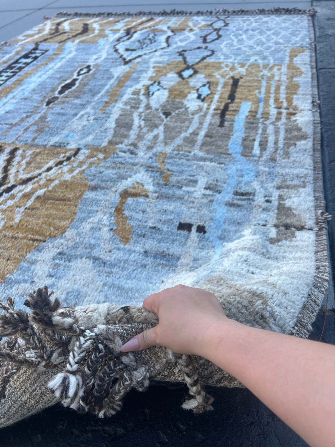 7x11 Handmade Afghan Moroccan Rug | Tan Coffee Brown Grey Black Light ...