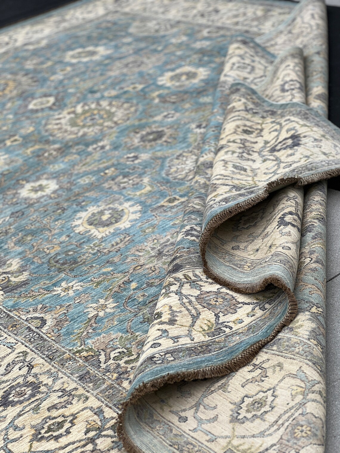 8x12 (245x365) Handmade Afghan Rug | Muted Neutral Denim Blue Beige ...