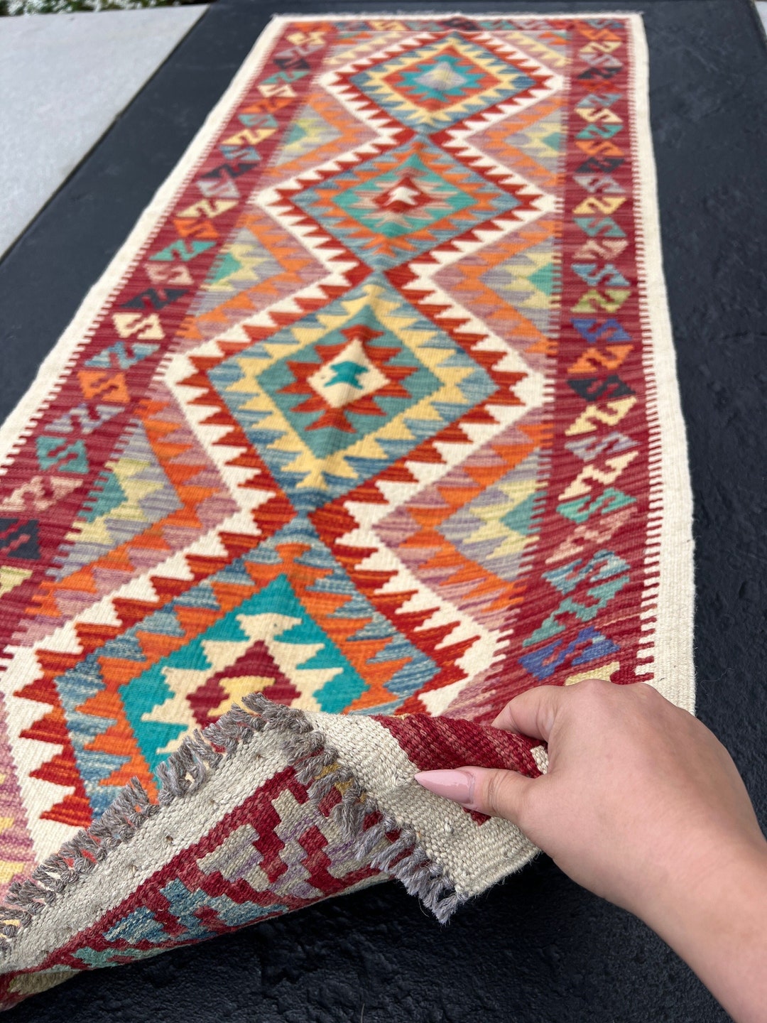 3x7 (100x200) Handmade Afghan Kilim Runner Rug | Crimson Brick Red ...