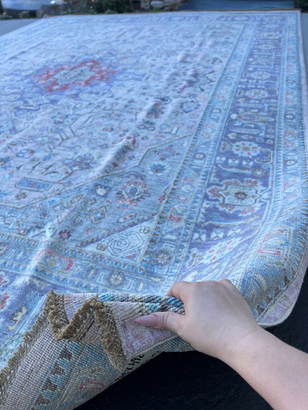 9x12 Handmade Afghan Rug | Pastel Lavender Purple Lilac Pink Ivory ...