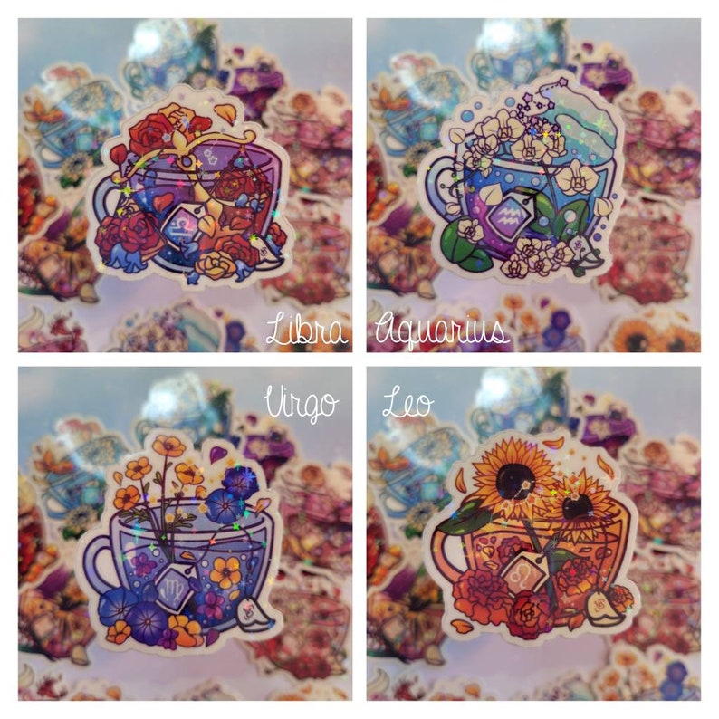 Zodiac Holographic Stickers Astrology Tea Cups Vinyl - Etsy