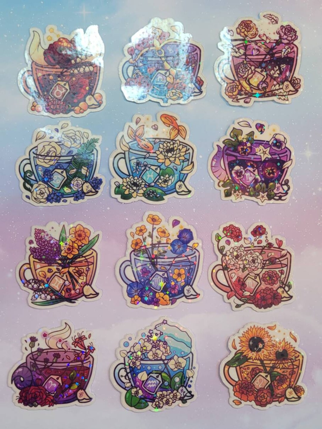 Zodiac Holographic Stickers | Astrology | Tea Cups | Vinyl - Etsy