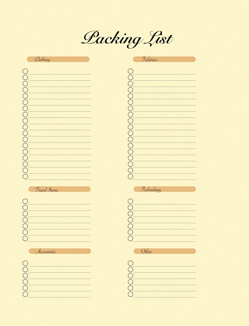 Packing List Template - Etsy