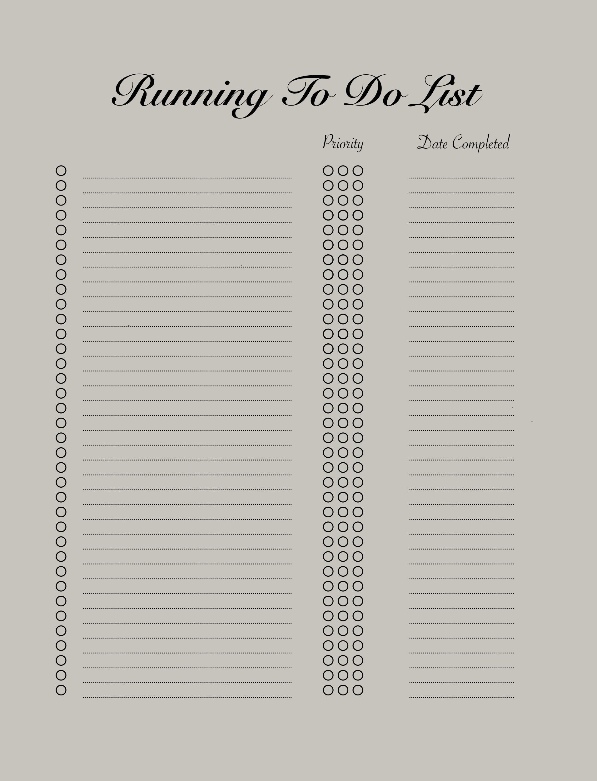 Running to Do List Template - Etsy