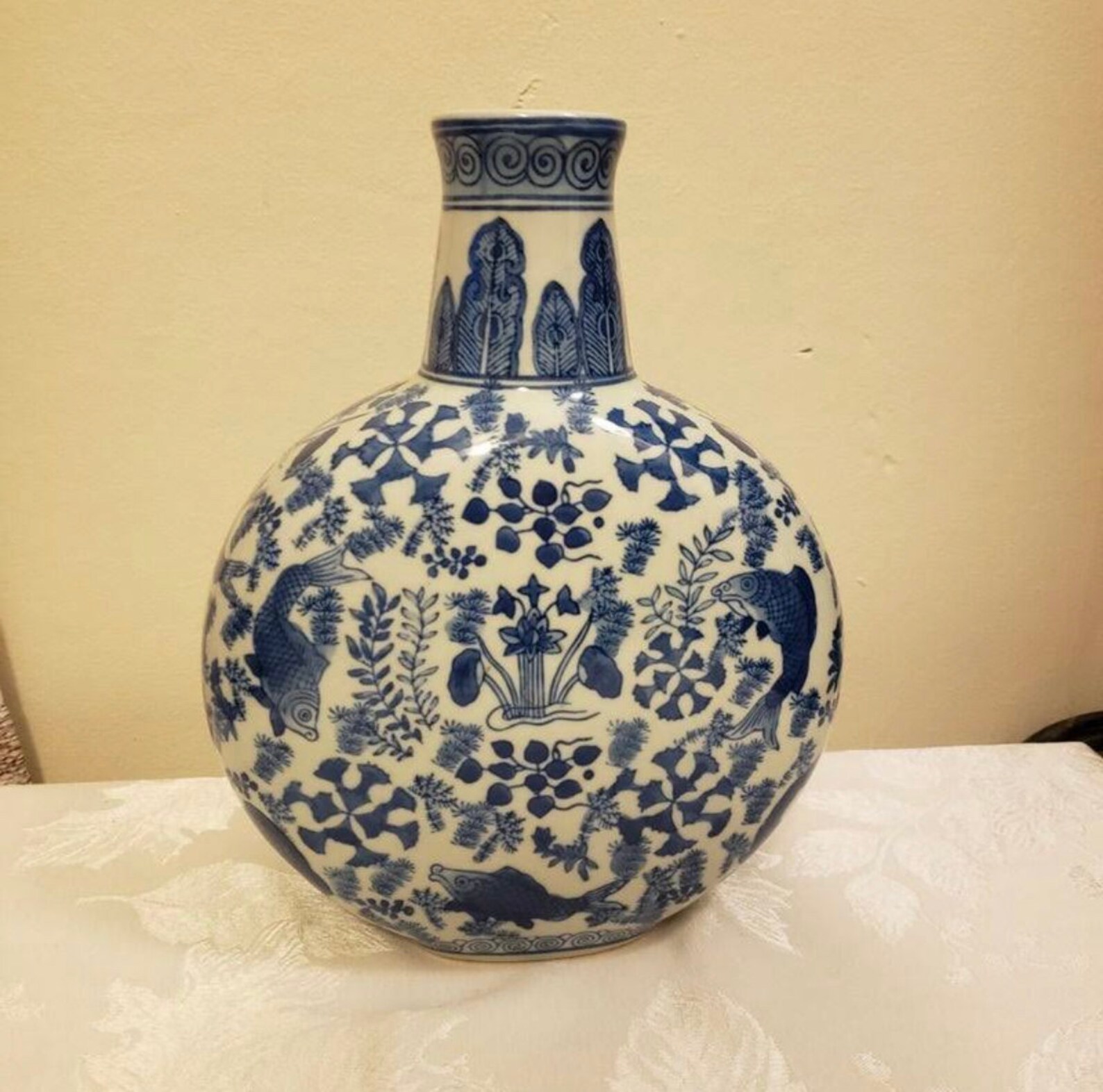Vintage Chinese Vase Blue White Moon Flask Chinoiserie Vase - Etsy