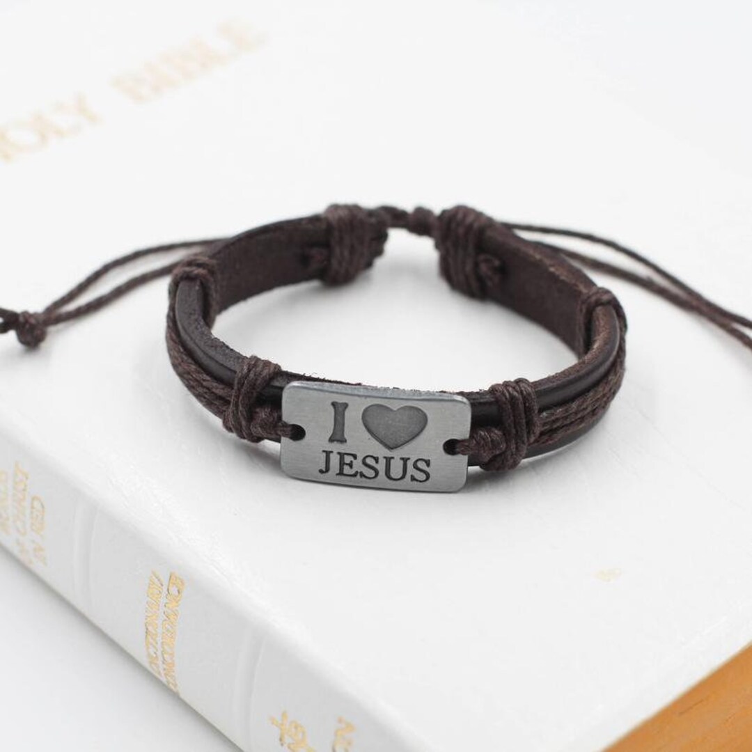 Leather Cord Bracelet, I Love Jesus, Christian Jewelry, I Heart Jesus ...
