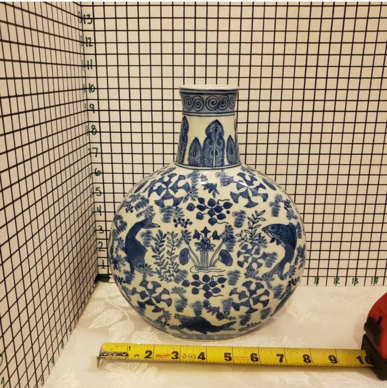Vintage Chinese Vase Blue White Moon Flask Chinoiserie Vase - Etsy