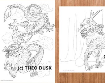 Printable Coloring Page-chinese Dragon-coloring for Adults-digital ...