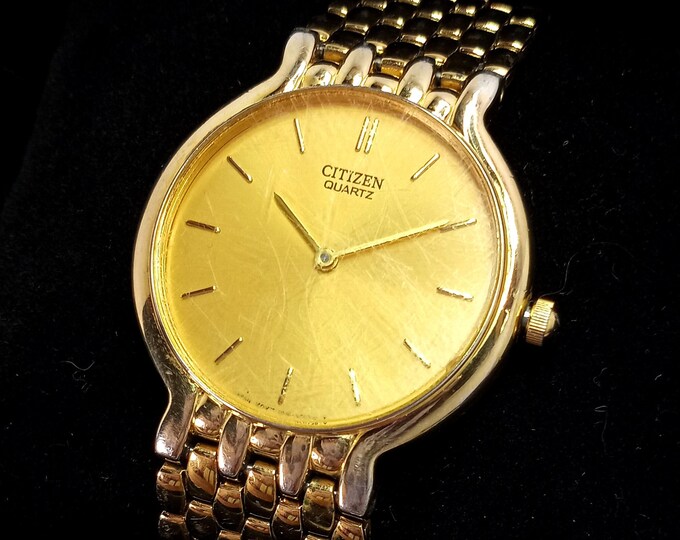 Vintage Citizen Elegance Men's Gold Plated Dress Watch Brick Chain Band ...
