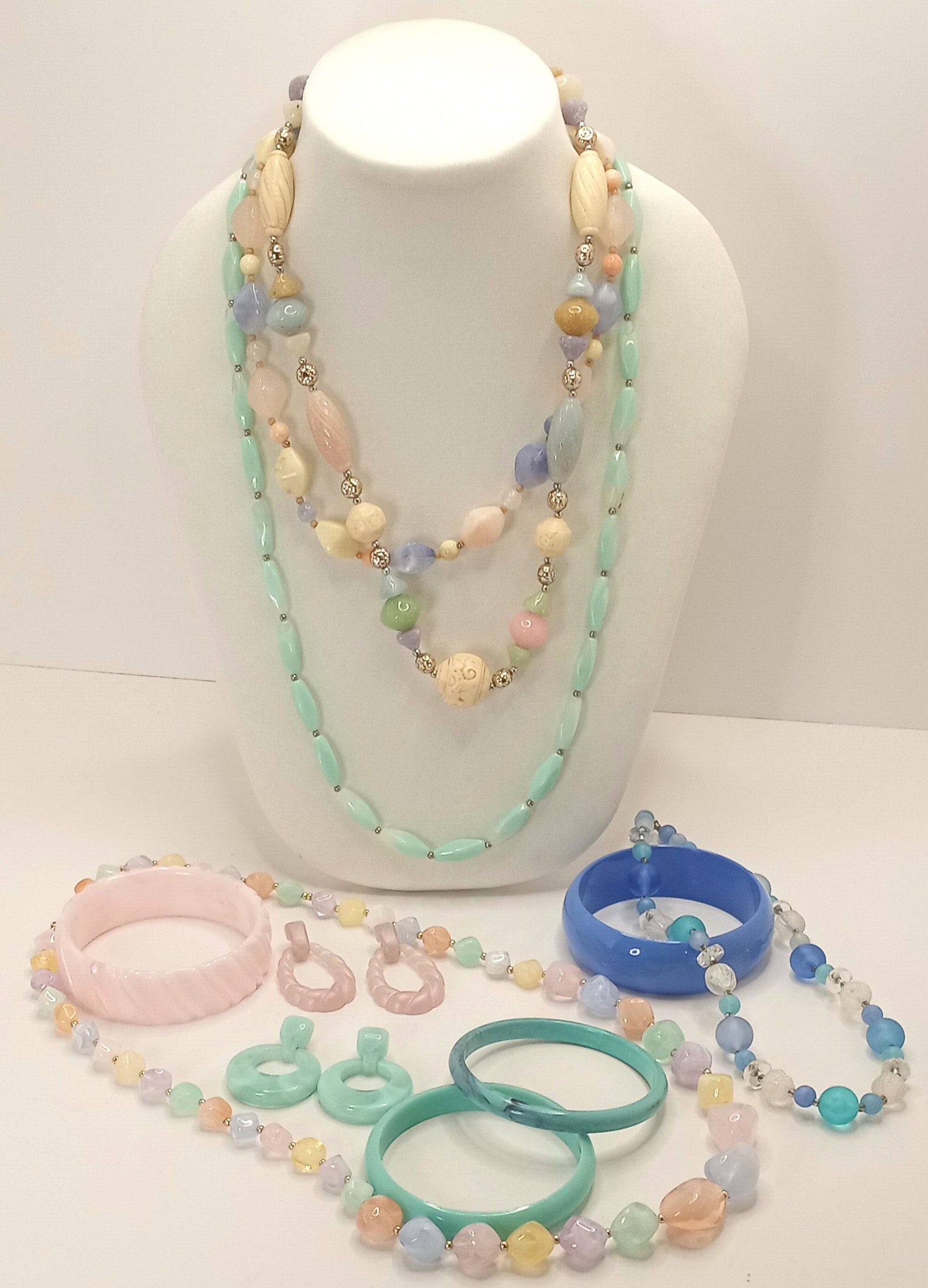 Vintage 80's Pastel Multi Coloured Jewelry Collection Lot 6 Necklaces 4 ...