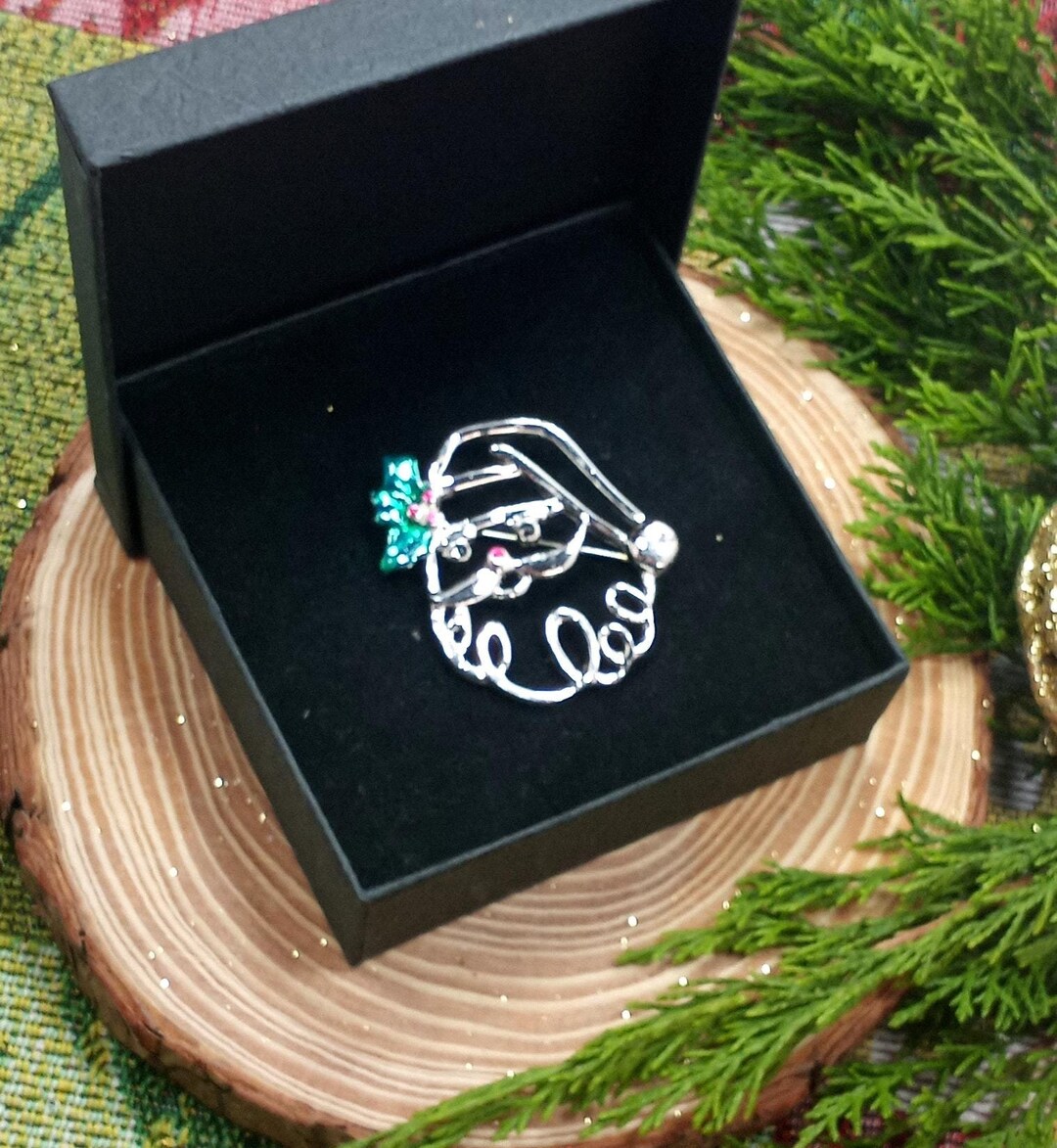 Vintage SANTA Signed Aai Silver Tone Green Enamel Accent Open Work ...