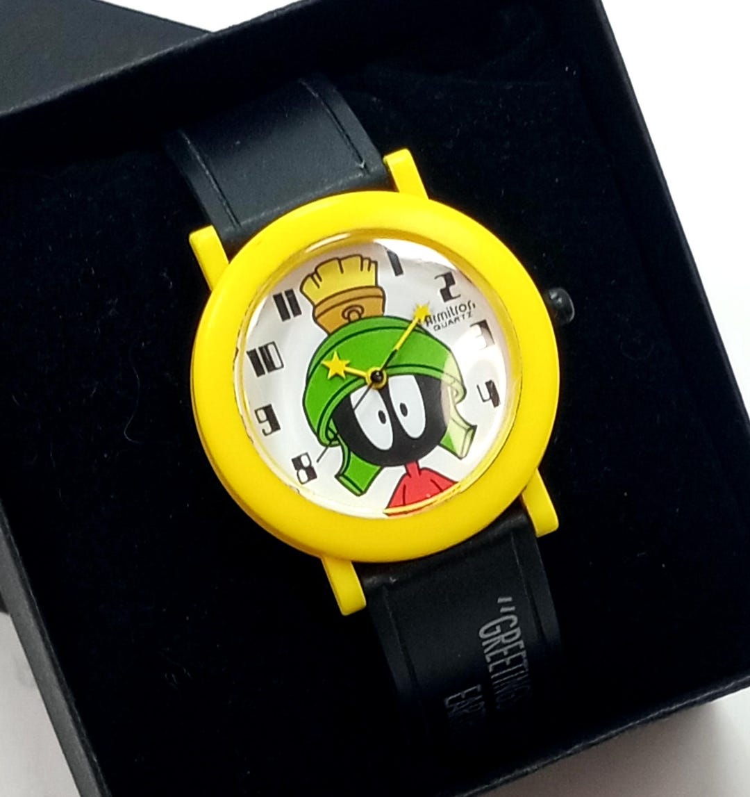 Vintage Looney Tunes Armitron Quartz MARVIN the MARTIAN Watch Black and ...