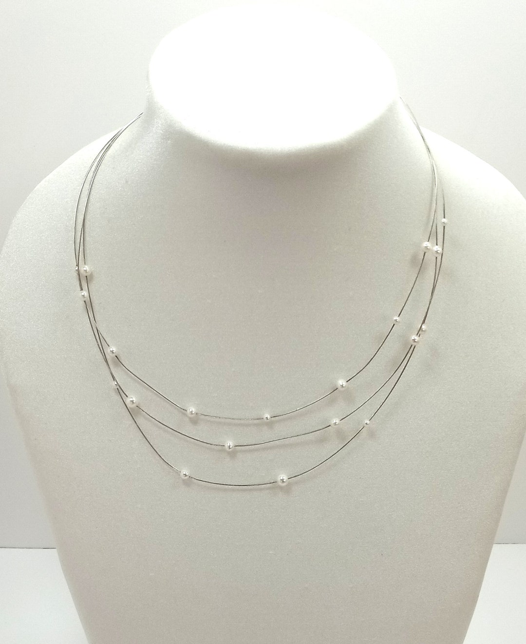 Vintage Sterling Silver Multi Strand Floating Pearl Illusion Necklace ...