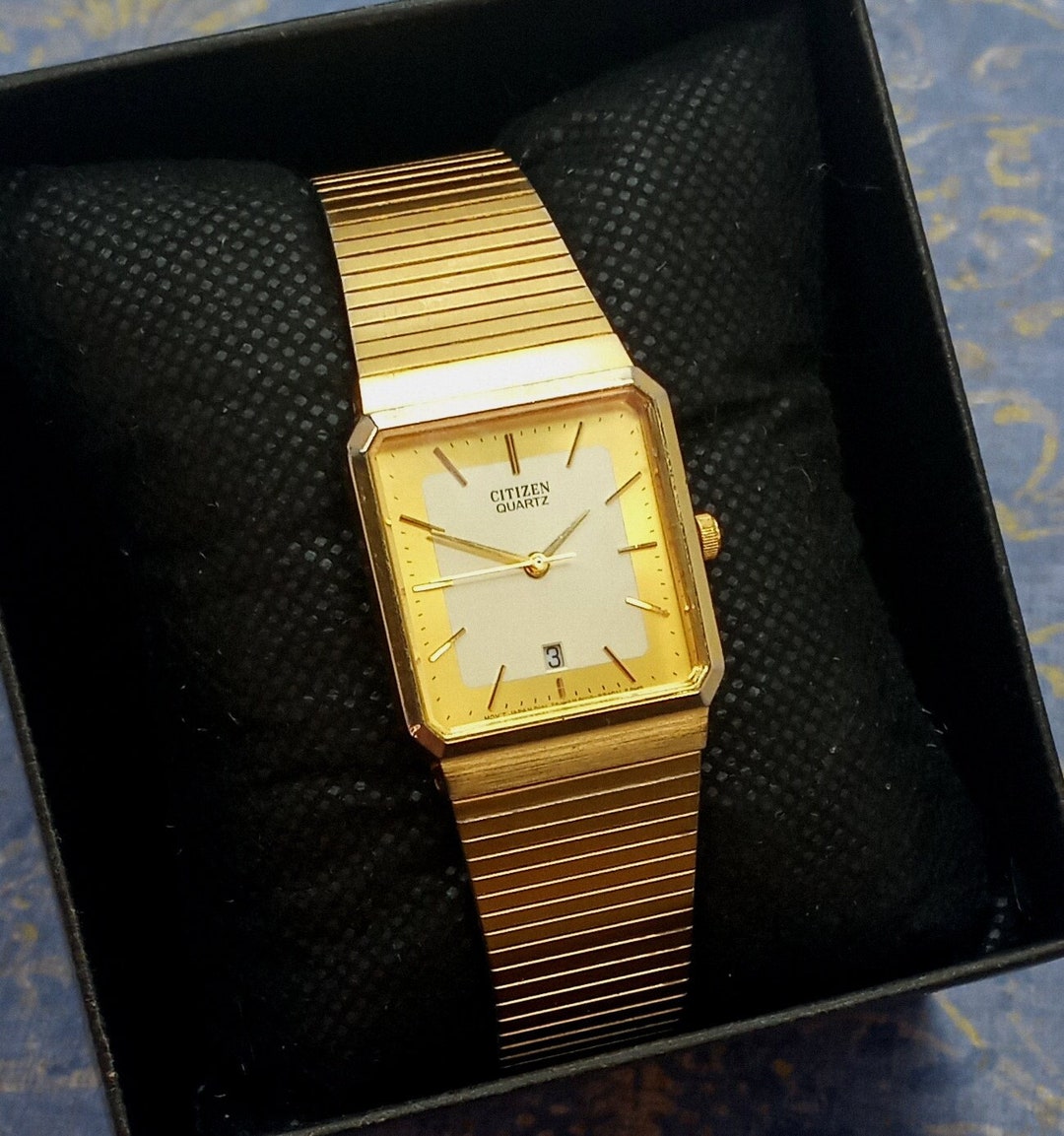 Vintage CITIZEN Quartz Time Date Gold Tone Slim Men's Dress Watch ...