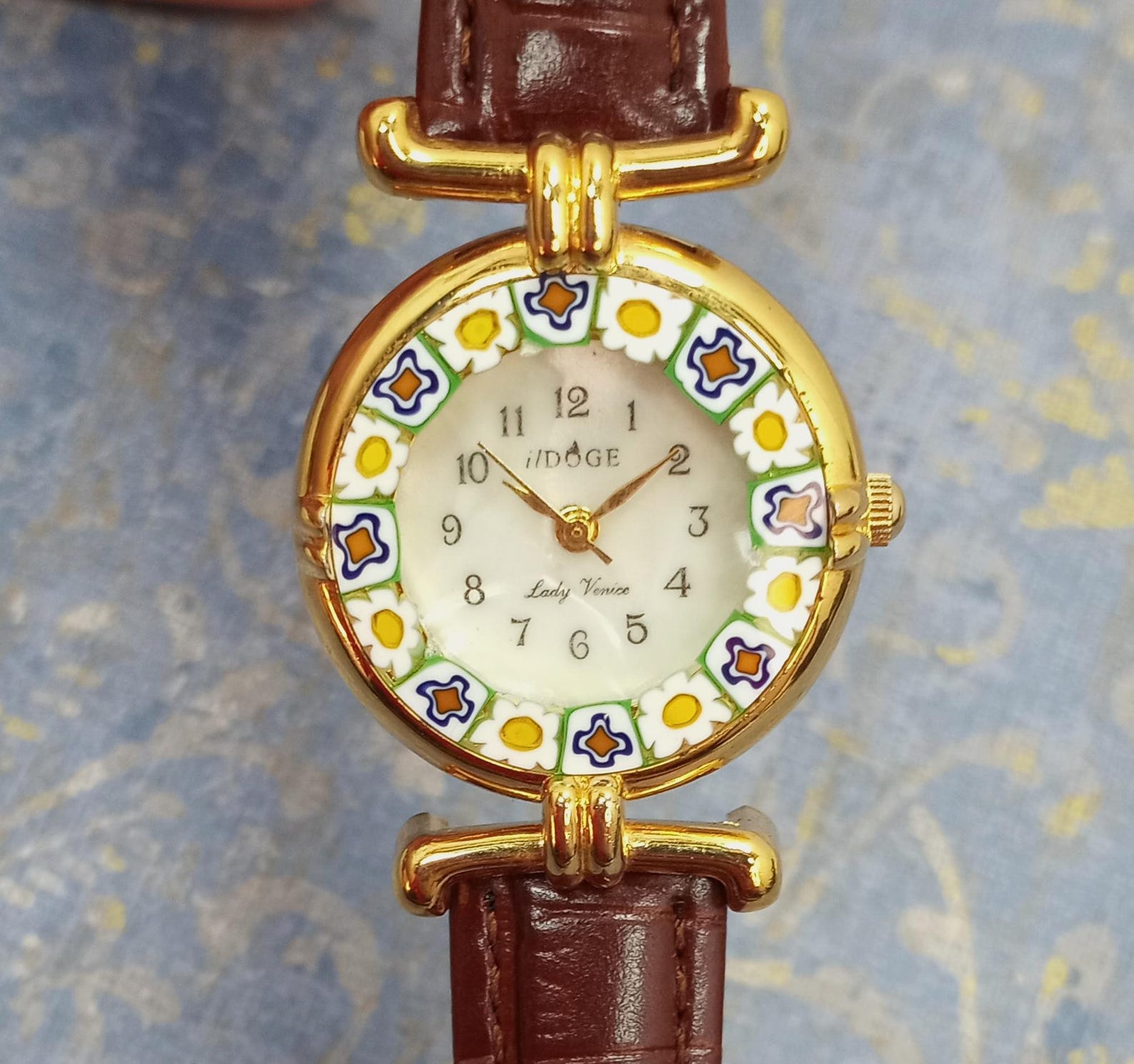 LADY VENICE Ildoge Millefiori Glass Flower Face Women's Gold Tone ...